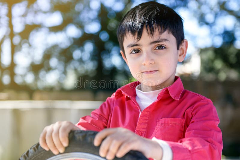 Cute Little Boy Stand by His Bicycle Stock Photo - Image of lifestyle ...