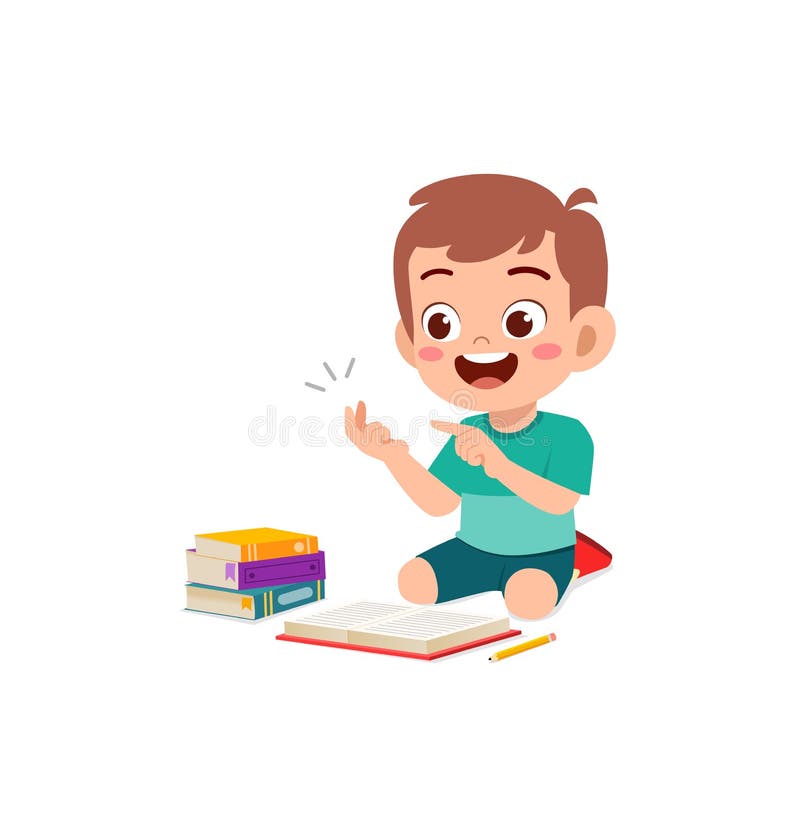 Cute Little Boy Study Math with Counting Finger Stock Vector ...