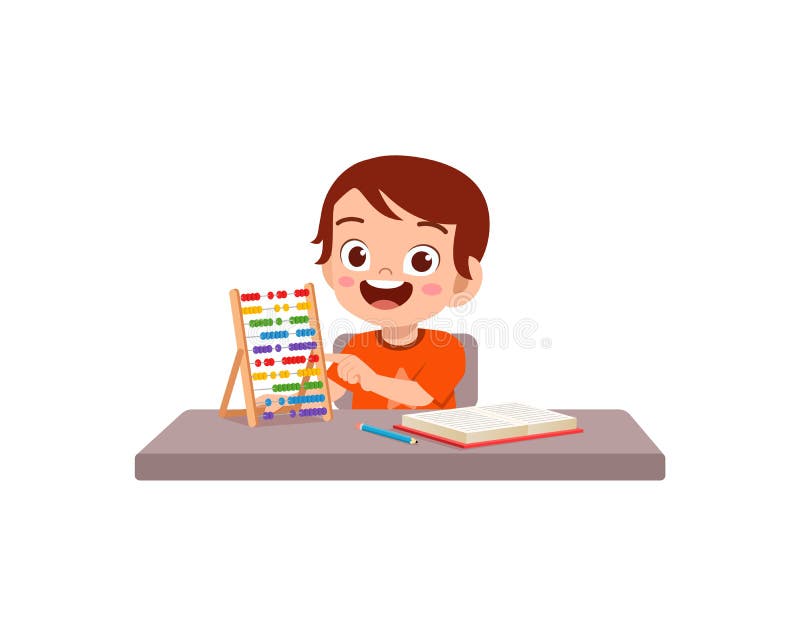 Cute Little Boy Study Math Using Wood Tool Stock Vector - Illustration ...