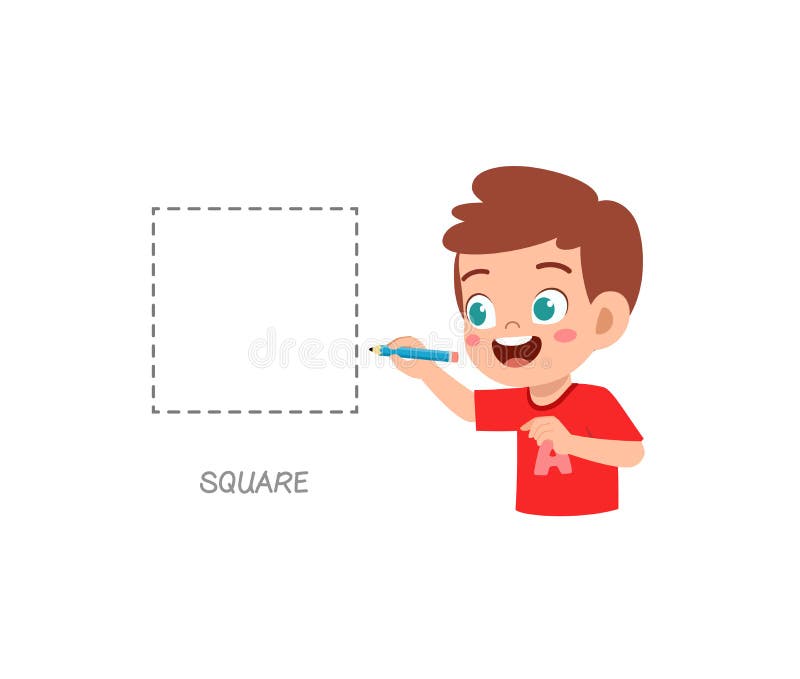 Cute Little Boy Study To Draw a Square Stock Vector - Illustration of ...