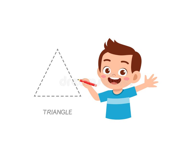 Cute Little Boy Study To Draw a Triangle Stock Vector - Illustration of ...