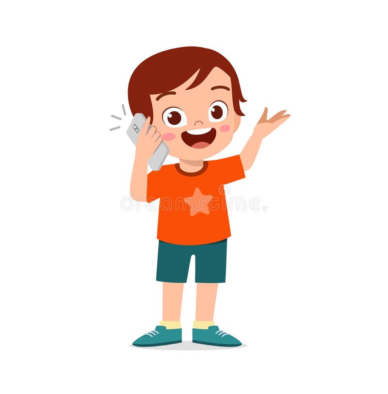 Cute Little Boy Talk Using Mobile Phone Stock Vector - Illustration of ...