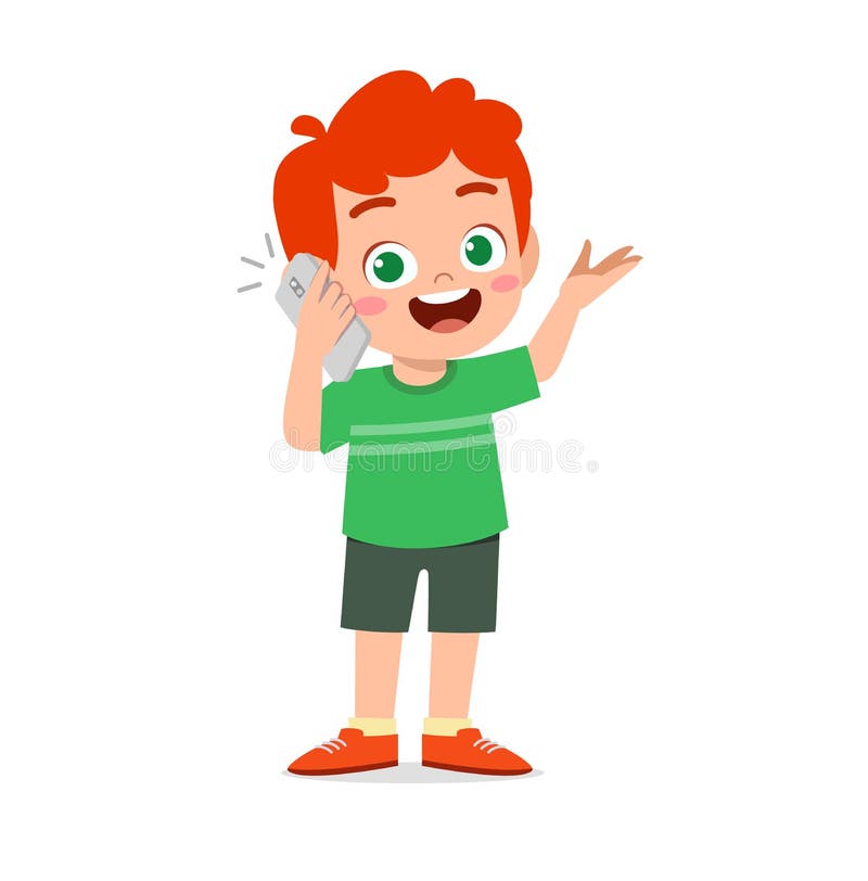 Cute Little Boy Talk Using Mobile Phone Stock Vector - Illustration of ...