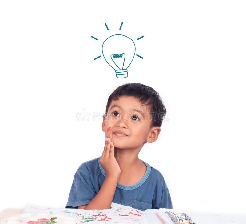 Cute little boy thinking stock image. Image of cute, portrait - 78424315