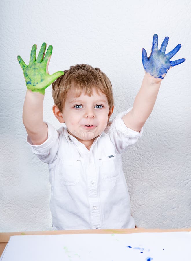 Cute Little Boy of Three Years Having Fun Painting Stock Image - Image ...