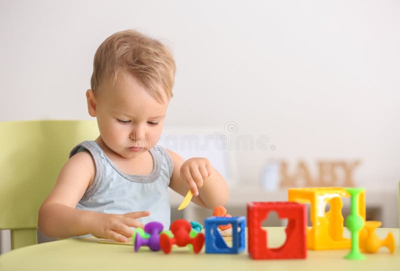 Cute Little Boy Using Play Dough at Table Indoors Stock Image - Image ...