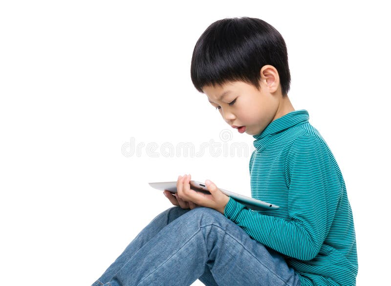 Cute Little Boy Using Tablet Computer Stock Photo - Image of equipment ...