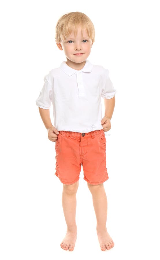 Cute Little Boy on White Background Stock Image - Image of positive ...