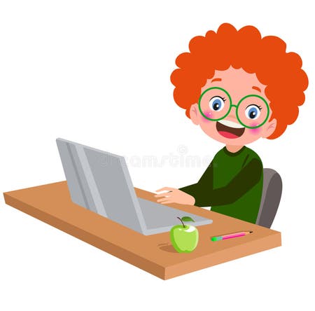 Cute Little Boy Working at the Computer Stock Vector - Illustration of ...