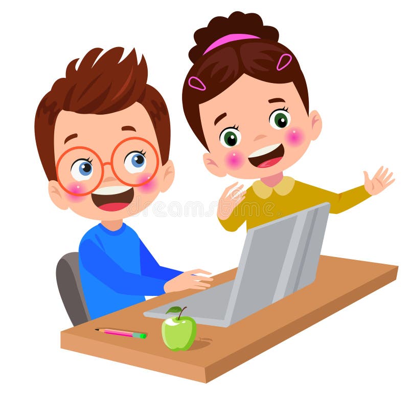 Cute Little Boy Working at the Computer Stock Vector - Illustration of ...