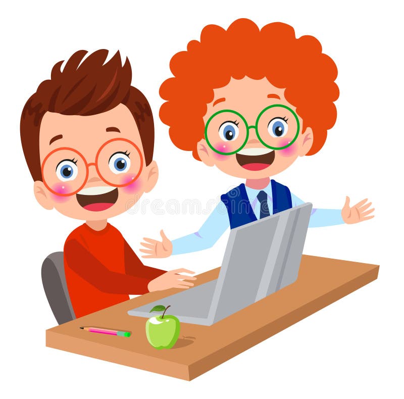 Cute Little Boy Working at the Computer Stock Vector - Illustration of ...