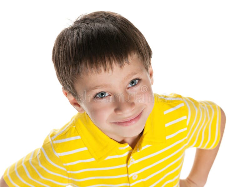 Cute Little Boy in Yellow Shirt Stock Photo - Image of portrait, indoor ...