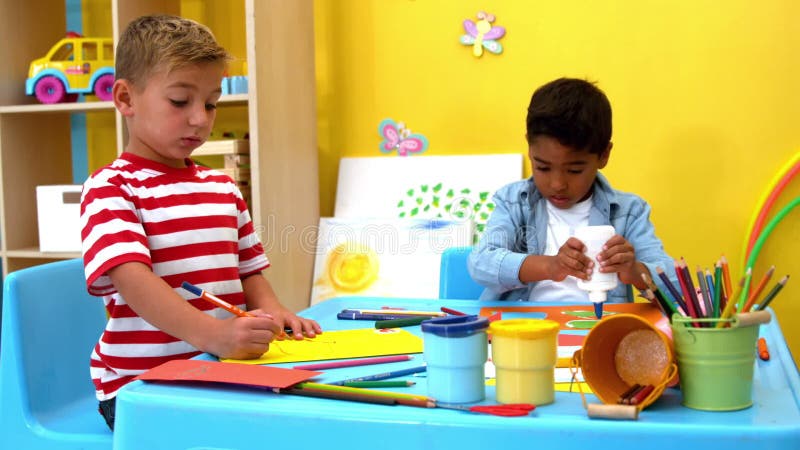 Cute Little Boys Making Art Together in Classroom Stock Footage - Video ...