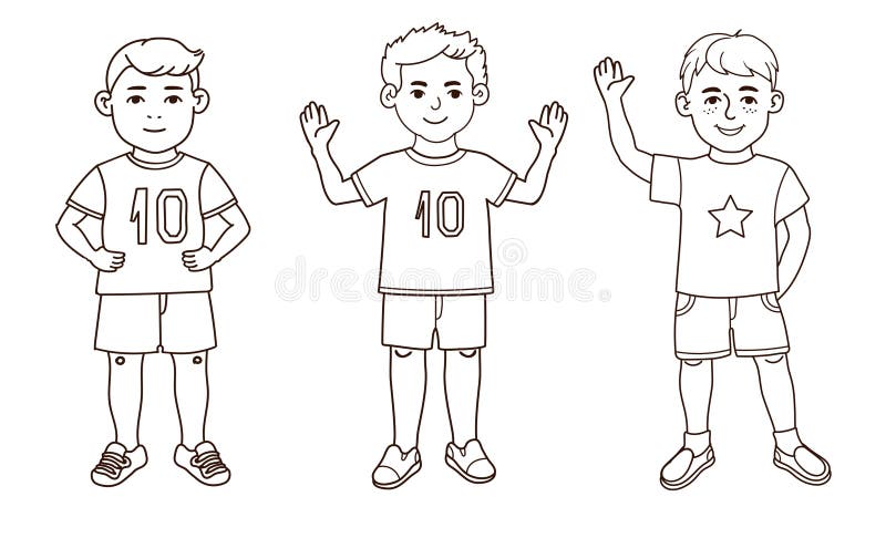 Cute Little Boys Outline Illustration Stock Vector - Illustration of ...