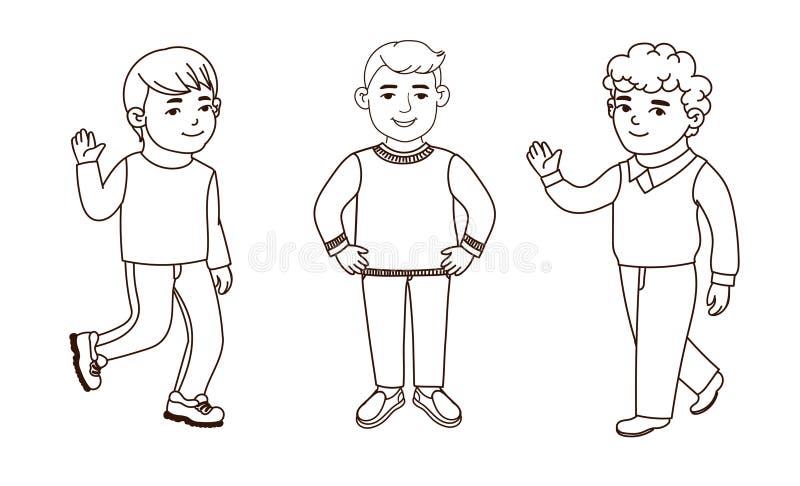 Cute Little Boys Outline Illustration Stock Vector - Illustration of ...
