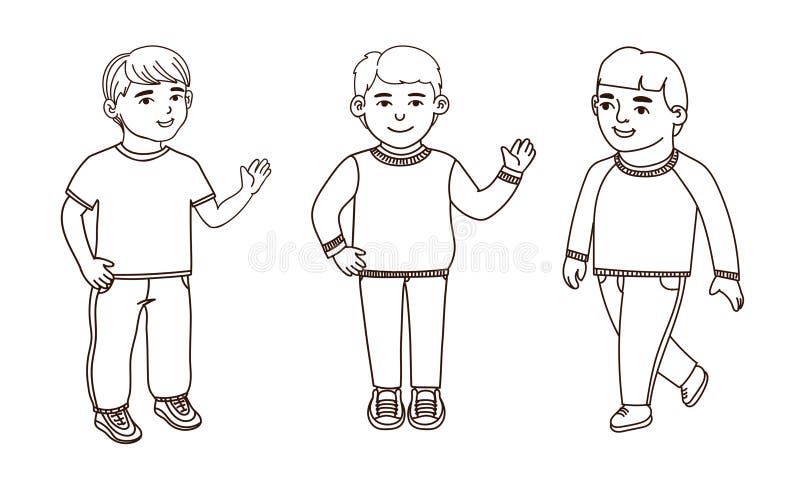 Cute Little Boys Outline Illustration Stock Vector - Illustration of ...