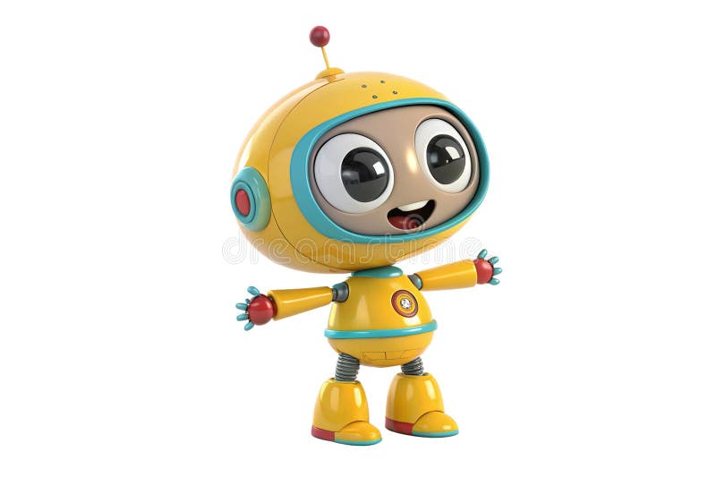 Cute Little Brillant Robot with Happy Expression on White Background ...