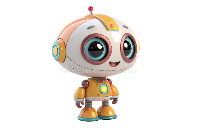 Cute Little Brillant Robot with Happy Expression on White Background ...