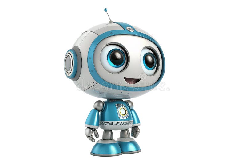 Cute Little Brillant Robot with Happy Expression on White Background ...
