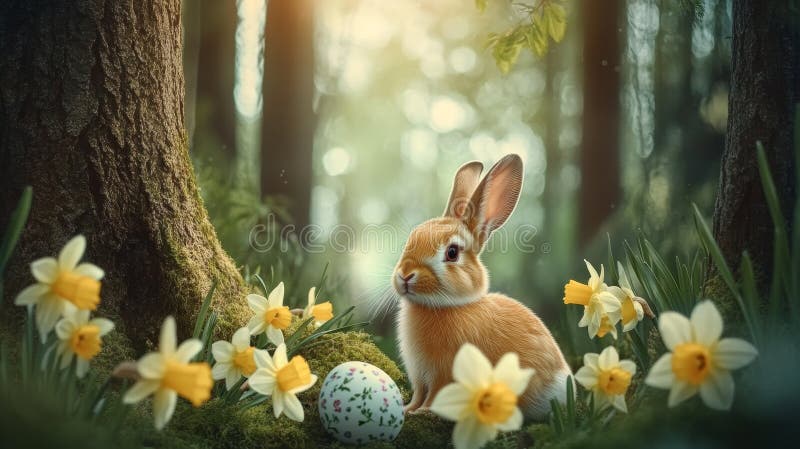 Cute Little Bunny Celebrating Easter in a Forest Setting Surrounded by ...