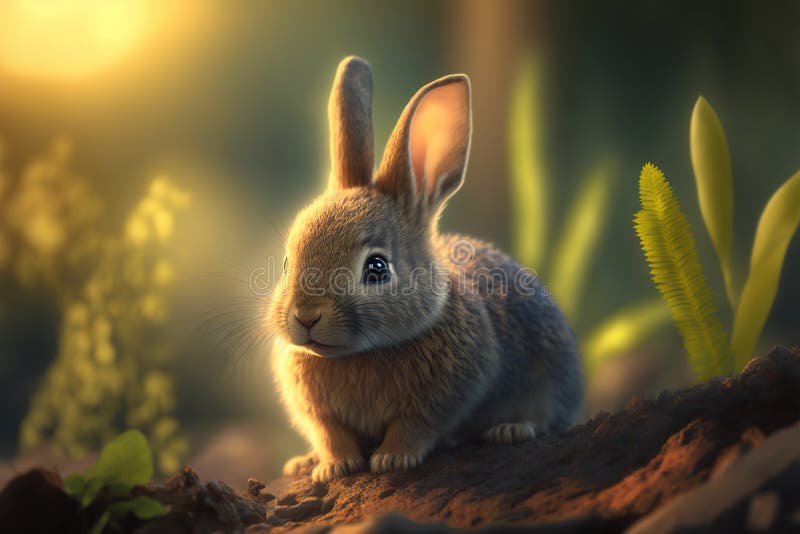 Cute Little Bunny in a Forest. Generative AI Stock Illustration ...
