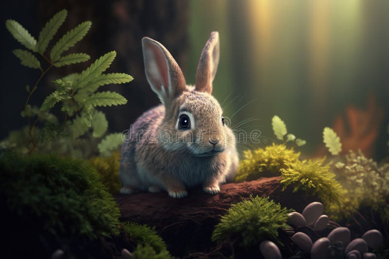 Cute Little Bunny in a Forest. Generative AI Stock Illustration ...
