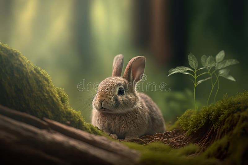 Cute Little Bunny in a Forest. Generative AI Stock Illustration ...