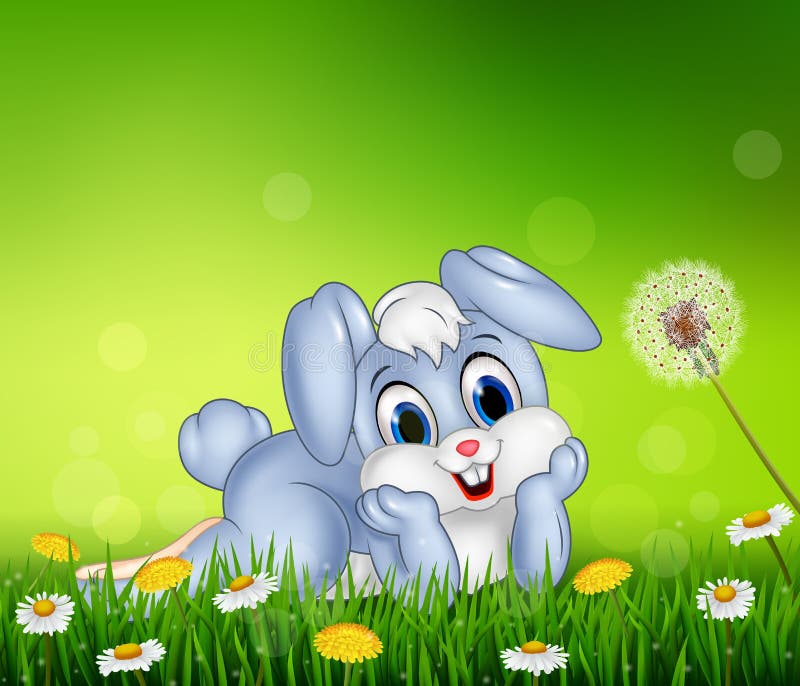Cute Little Bunny on Grass Background Stock Vector - Illustration of ...