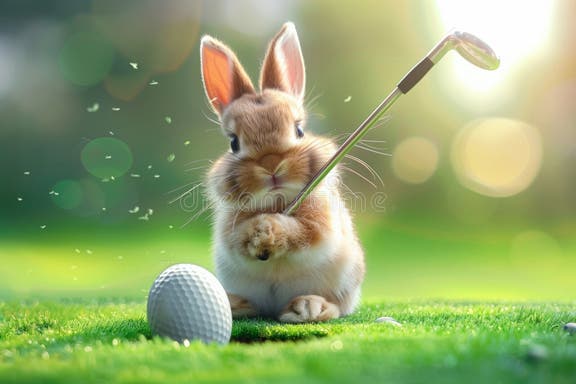 Cute Little Bunny Playing Golf. Stock Illustration - Illustration of ...