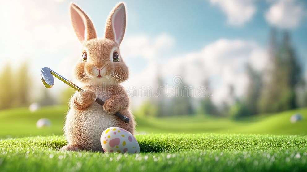 Cute Little Bunny Playing Golf. Stock Image - Image of grass, cheerful ...