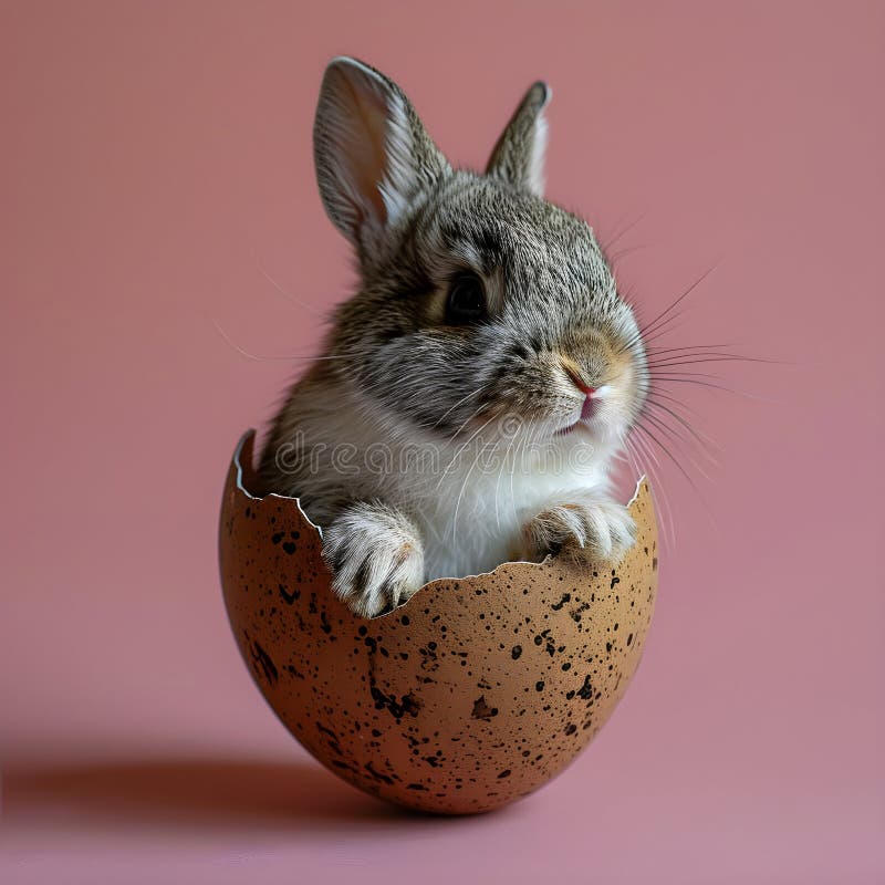 Cute Little Bunny or Rabbit Sitting on the Egg Shell Isolated on Pastel ...