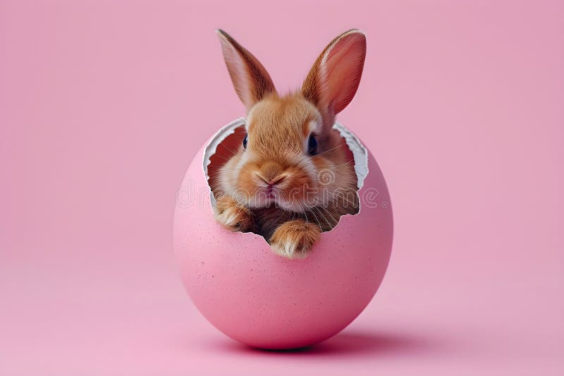 Cute Little Bunny or Rabbit Sitting on the Egg Shell Isolated on Pastel ...