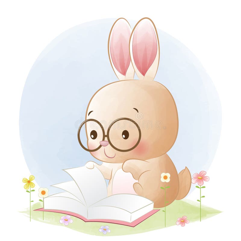 Cute Little Bunny Reading a Book Stock Vector - Illustration of drawing ...
