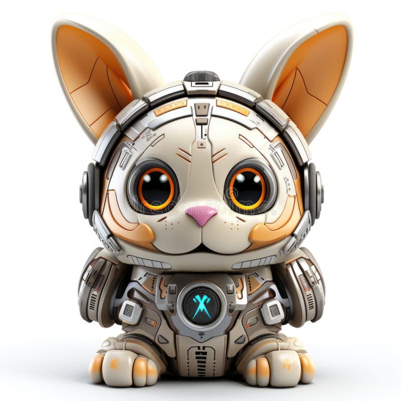 A Cute Little Bunny Robot Cat with a Big Head, AI Stock Illustration ...