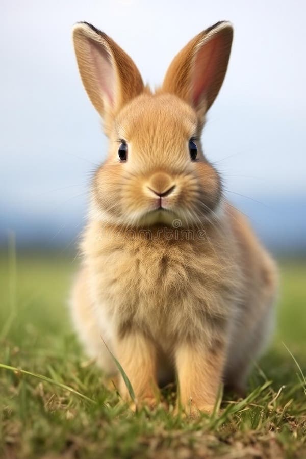 Cute Little Bunny Sitting in the Grass and Looking at the Camera Stock ...