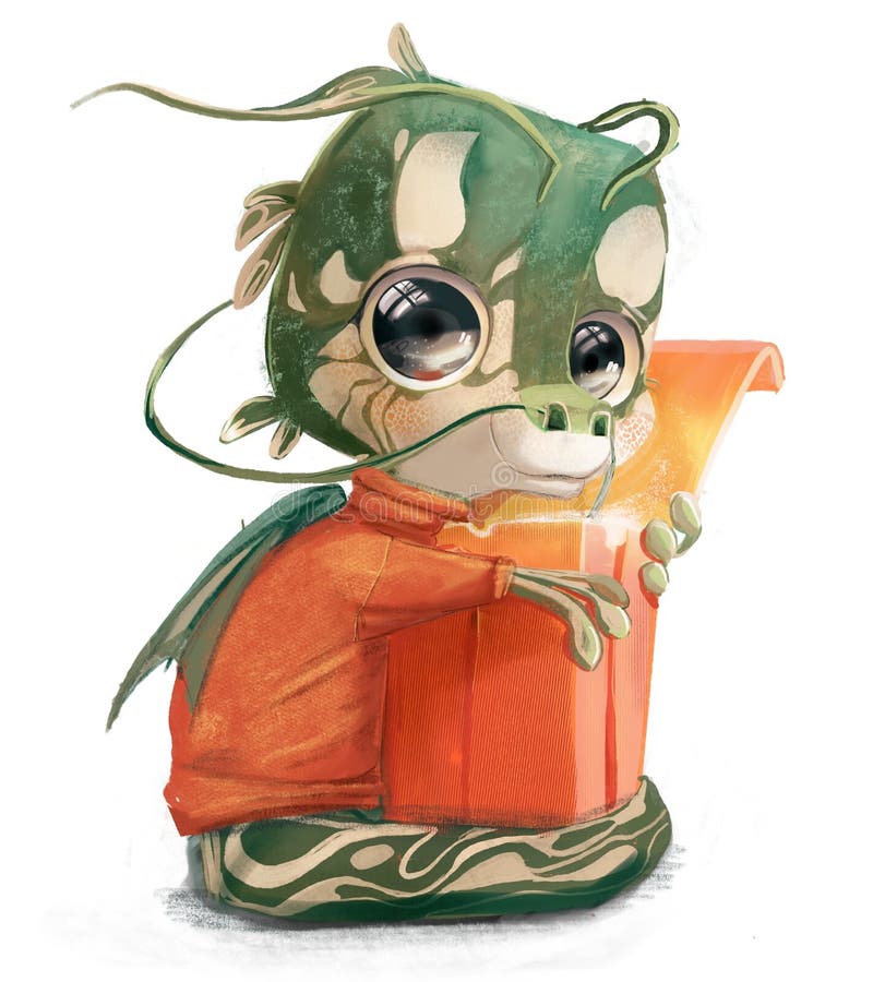 Cute Little Cartoon Dragon Character on White Background Stock Photo ...