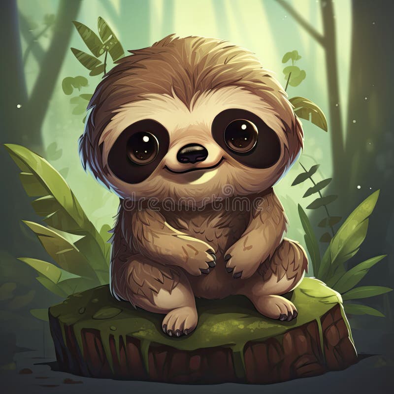 Cute Little Cartoon Sloth. Generative AI Stock Illustration ...