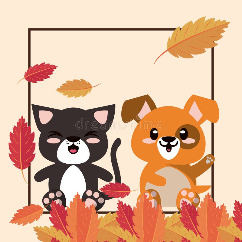 Cute Little Cat and Dog Mascots Characters Stock Vector - Illustration ...