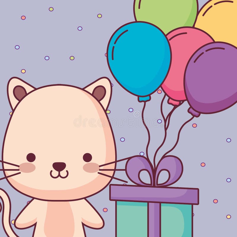 Cute and Little Cat with Gift Stock Vector - Illustration of giftbox ...