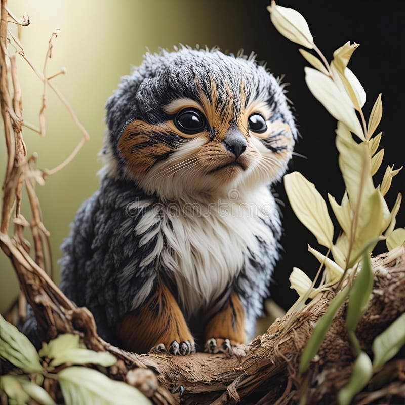 Cute Little Cat Sitting on a Tree Branch. Generative Ai Stock ...