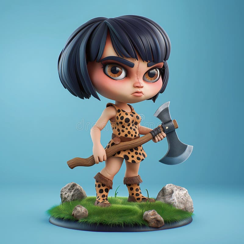 Cute Little Caveman with an Ax on the Grass. Stock Illustration ...