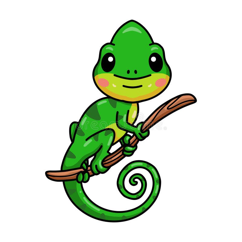 Cute Little Chameleon Cartoon on Tree Branch Stock Vector ...