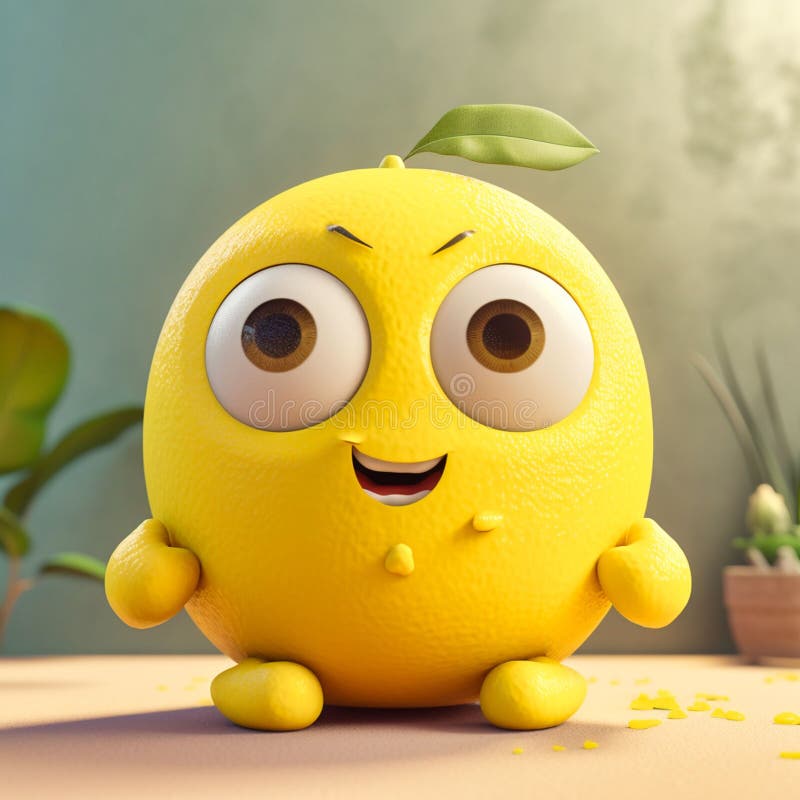 A Cute Little Character Like a Lemon with a Happy Face Stock ...