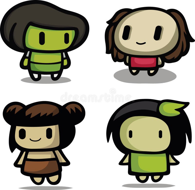 4 Cute Little Characters Over White Stock Vector - Illustration of ...