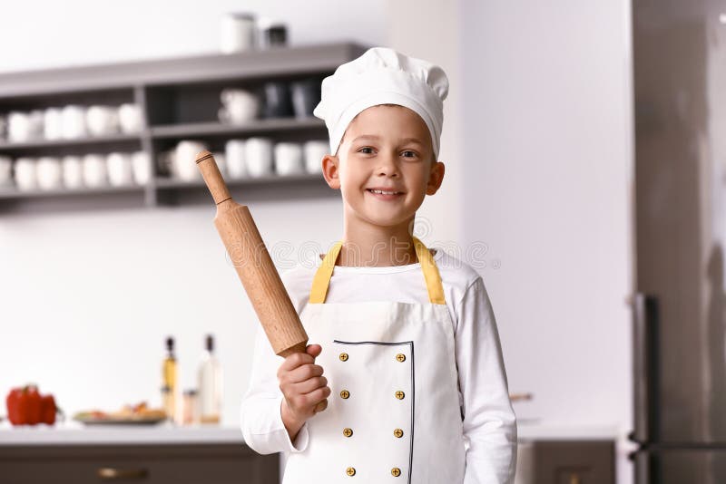 Cute Little Chef in Kitchen Stock Photo - Image of cuisine, caucasian ...