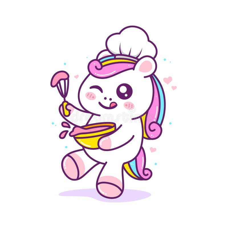 Cute Little Chef Unicorn Wear Hat Stock Vector - Illustration of color ...