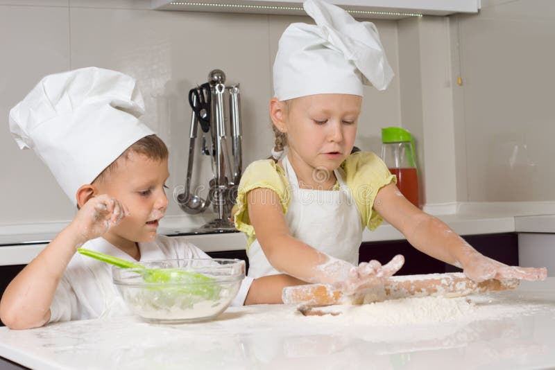 Cute Little Chefs Preparing for Pizza Stock Photo - Image of lifestyle ...