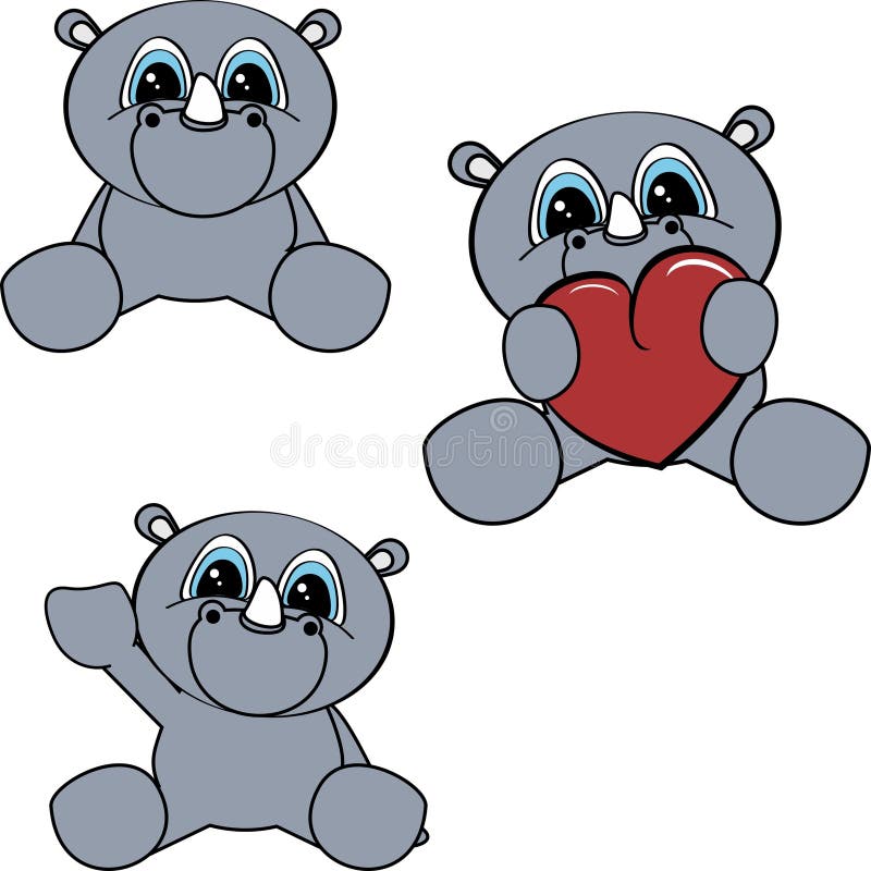Cute Little Chibi Baby Rhino Character Cartoon Sitting Pack in Vector ...