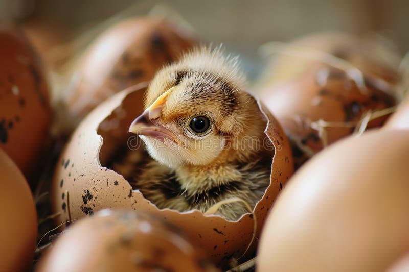 A Cute Little Chick Hatches from an Egg Stock Illustration ...