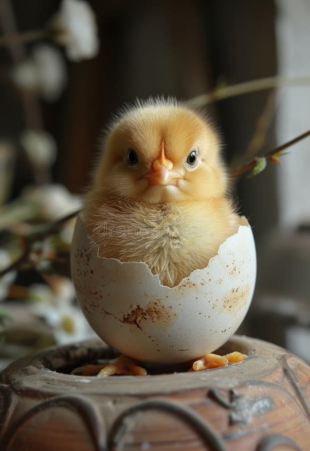 Cute Little Chick Sitting in Broken Egg Shell Stock Image - Image of ...